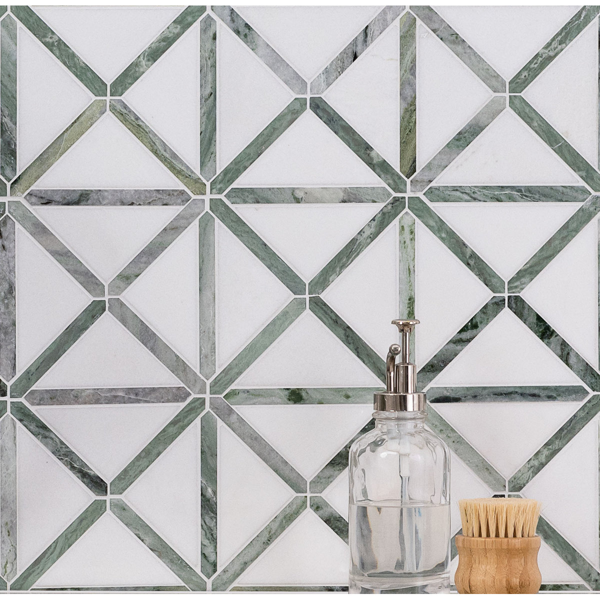 Ackland Verdant Green Geometrica Pattern 12" X 12" Polished Marble ...