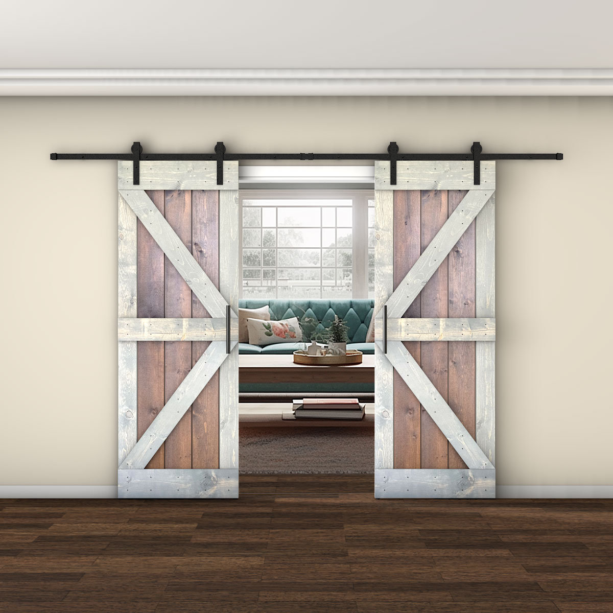 Essencaliy Paneled Wood and Metal Painted Barn Door | Wayfair