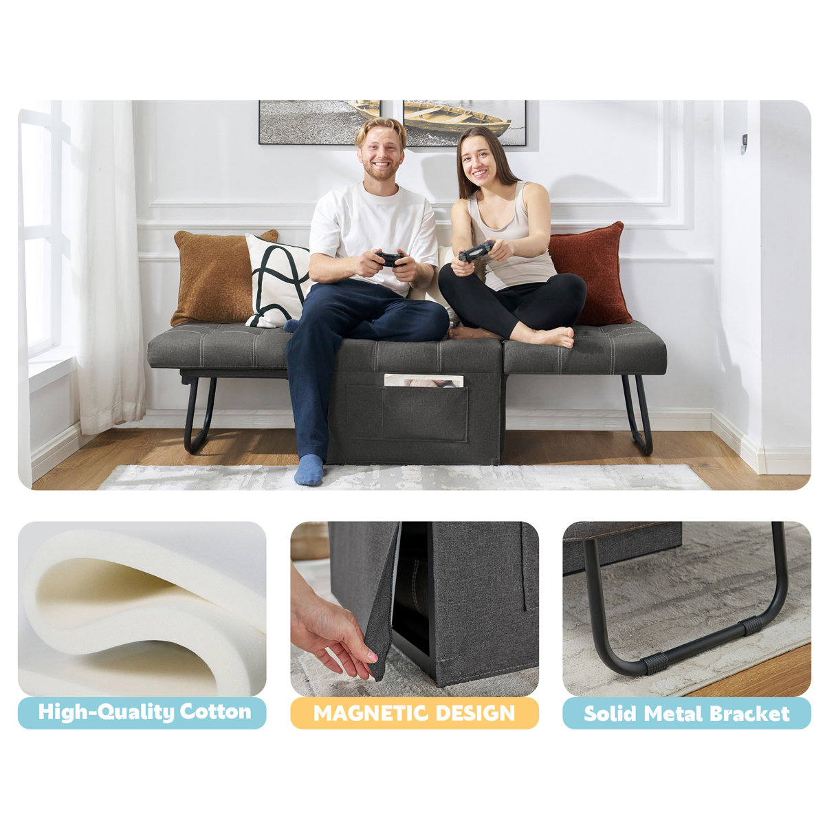 Ebern Designs 4 In 1 Folding Bed, Modern Sofa Bed With Ajustable ...