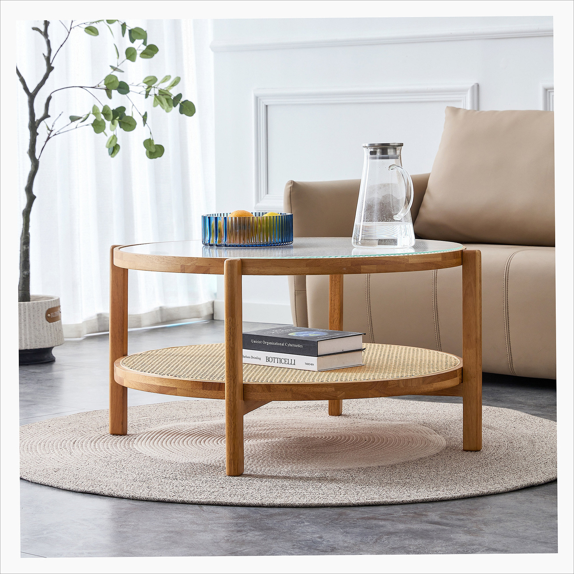 Bayou Breeze double-layer tea table rattan woven side table small round ...