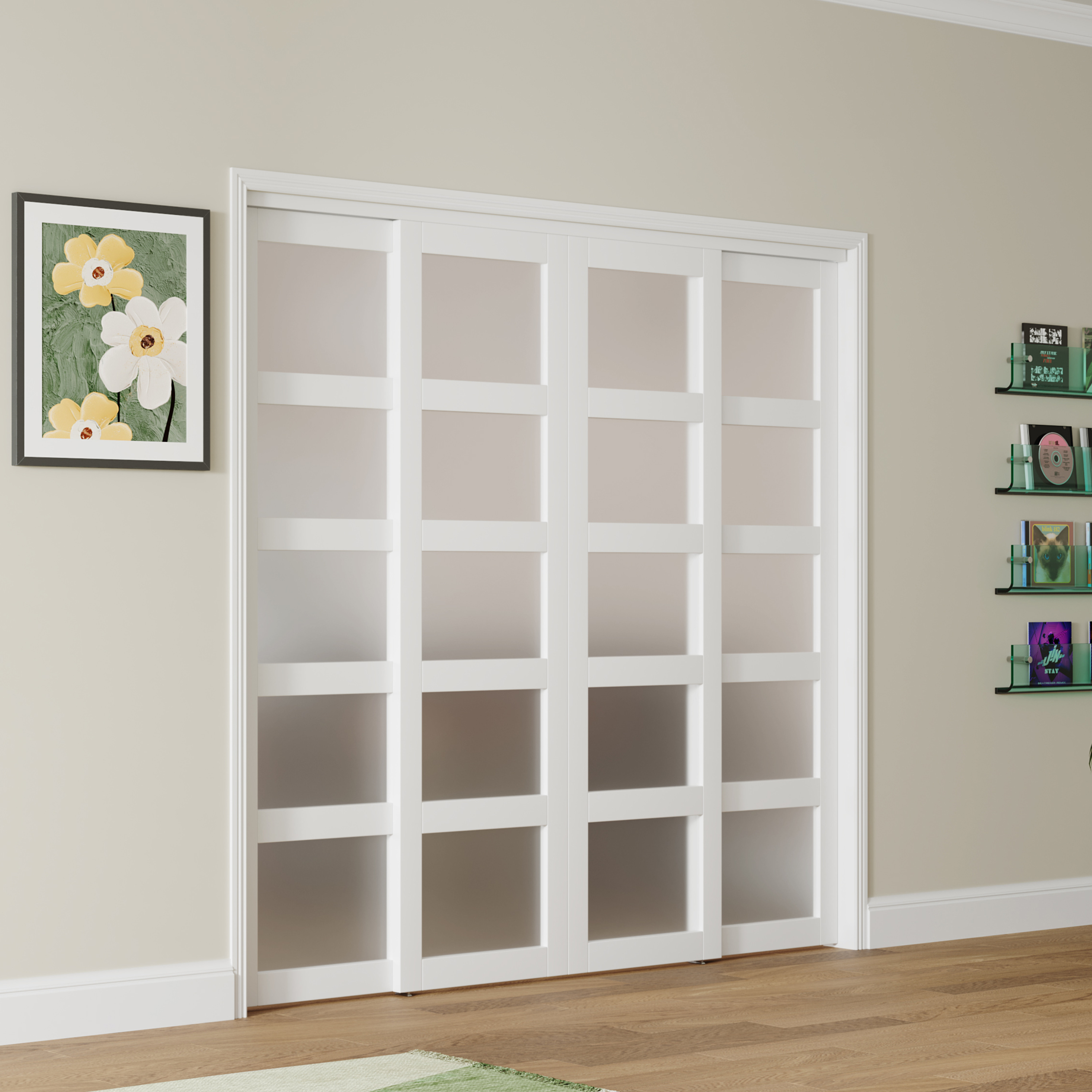 CHIC MODE Double Doors Frosted Glass Solid Manufactured Wood ...