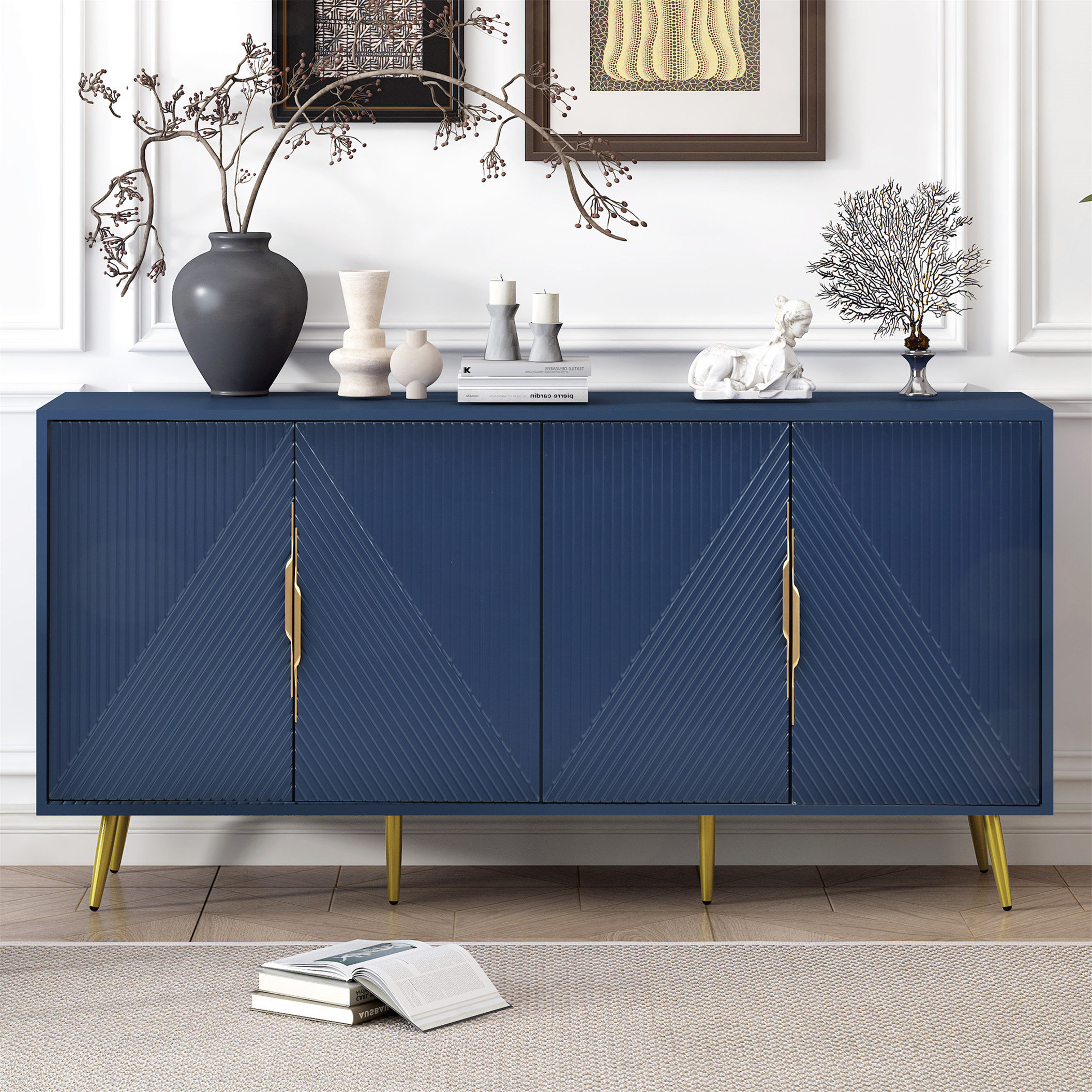Mercer41 Chic Adjustable Sideboard with Geometric Pattern and Sturdy ...