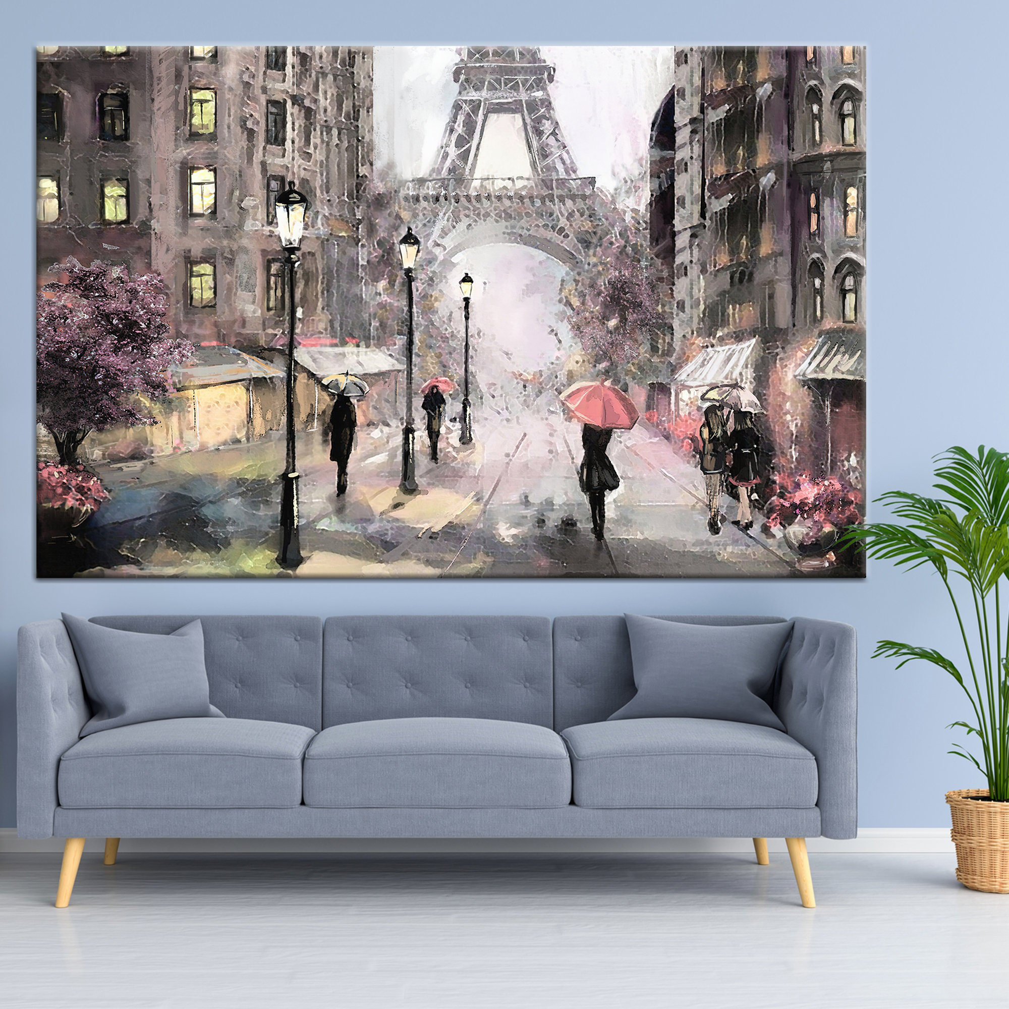 kayra export Rainy Day In Paris Wall Art Featuring People With Umbrellas In A City Landscape ...