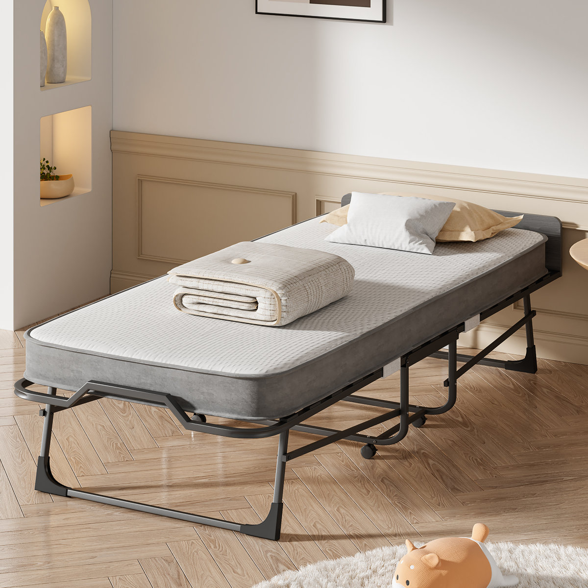 Alwyn Home 31''w Folding Bed With Mattress And Dustproof Bag & Baffle ...