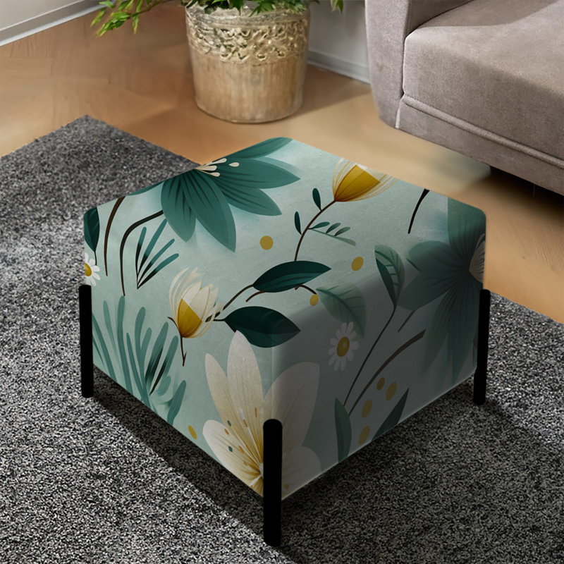 Design Art Vintage Romance Green Marvel Blooms - Floral Square Ottoman ...