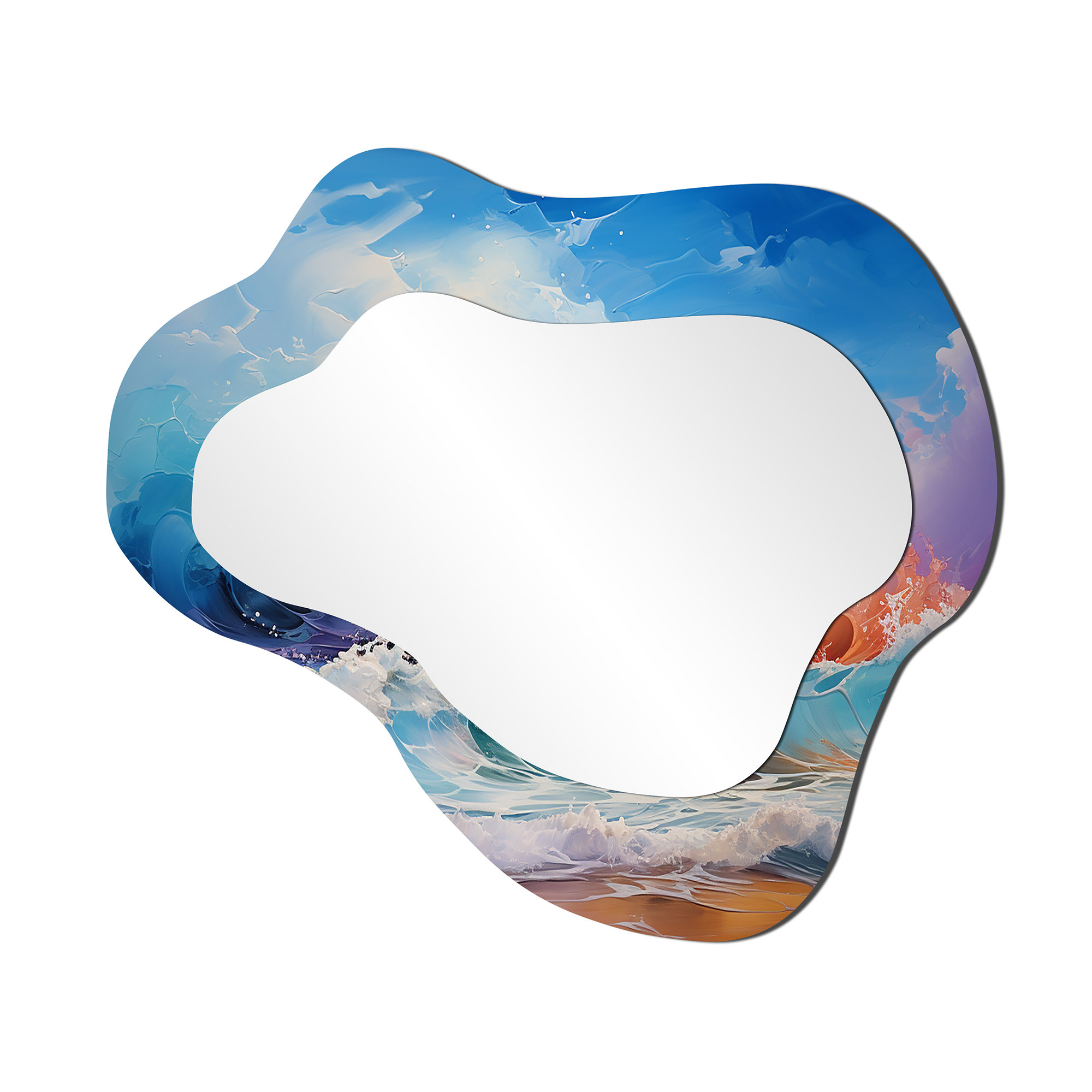 Ivy Bronx Venitta Vibrant beach waves 4 - Waves Cloud Decorative Mirror, Blue Asymmetrical Wall ...