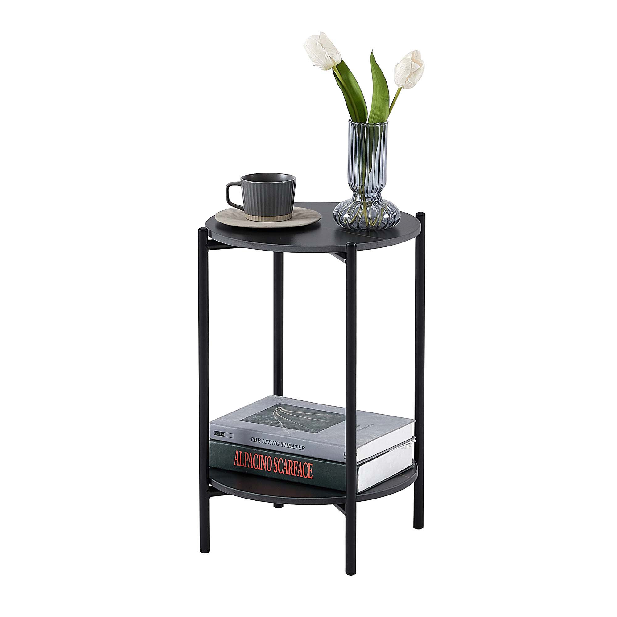 Mercer41 2-Layer End Table With Whole Marble Tabletop, Round Coffee ...