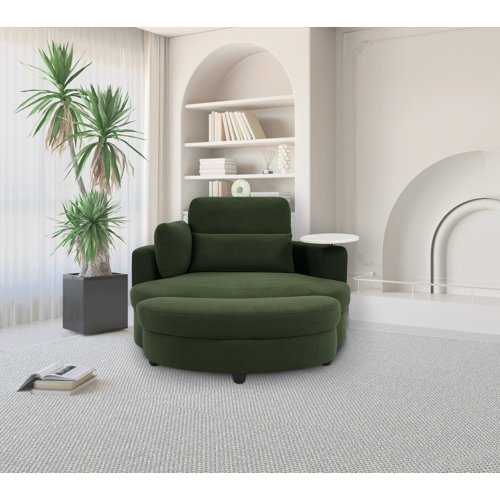 Latitude Run® Lasean Upholstered Swivel Barrel Chair with Ottoman ...