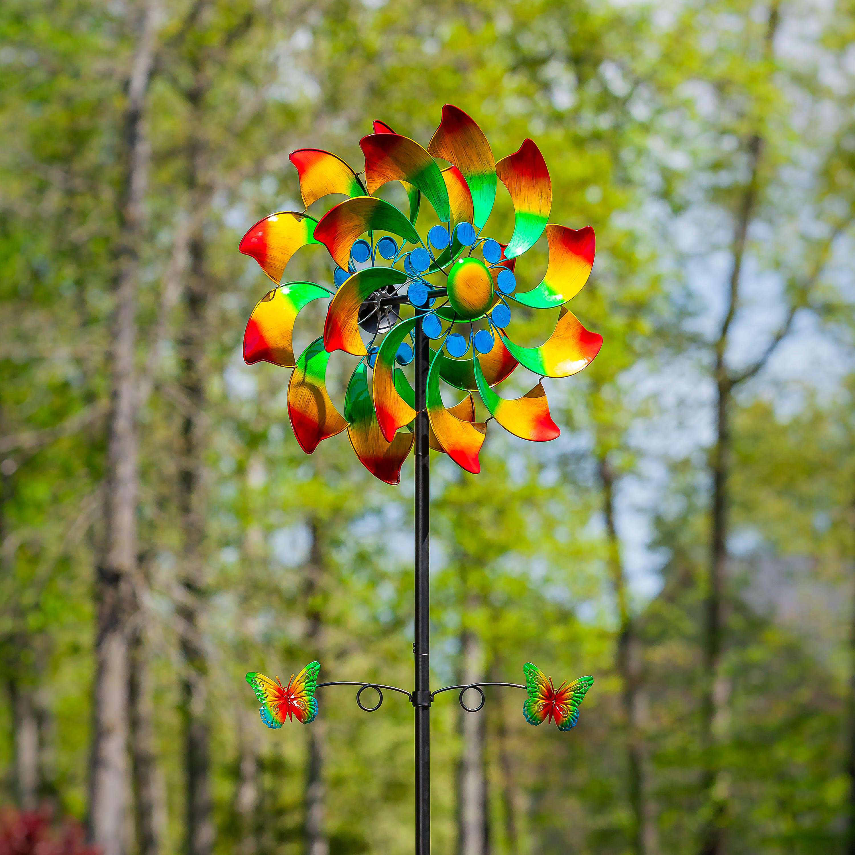 Arlmont & Co. Metal Wind Spinner, Radiant Fan With Butterflies, 75"H ...