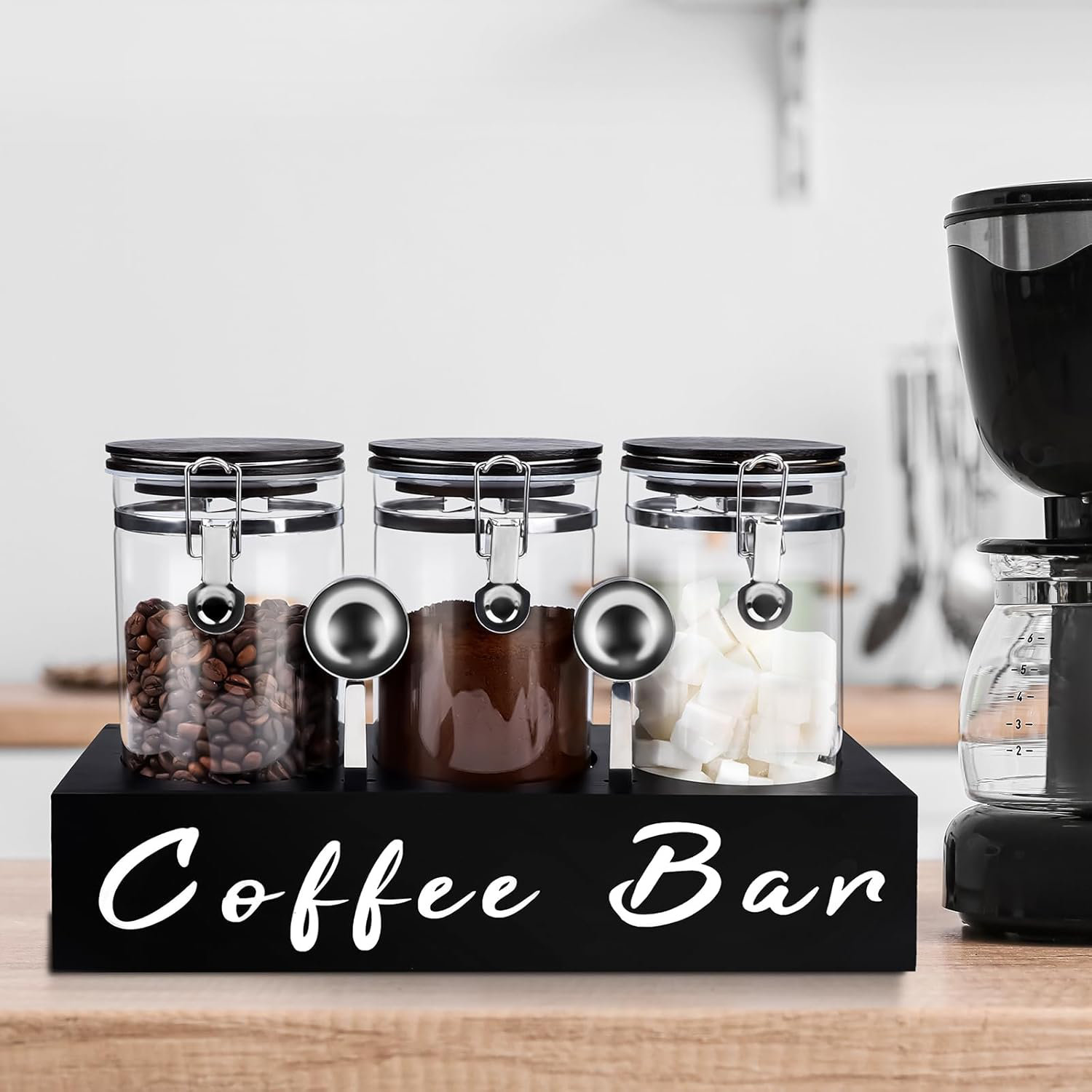 Prep & Savour 3 X 54 Oz Glass Coffee Bean Storage Container With Shelf ...