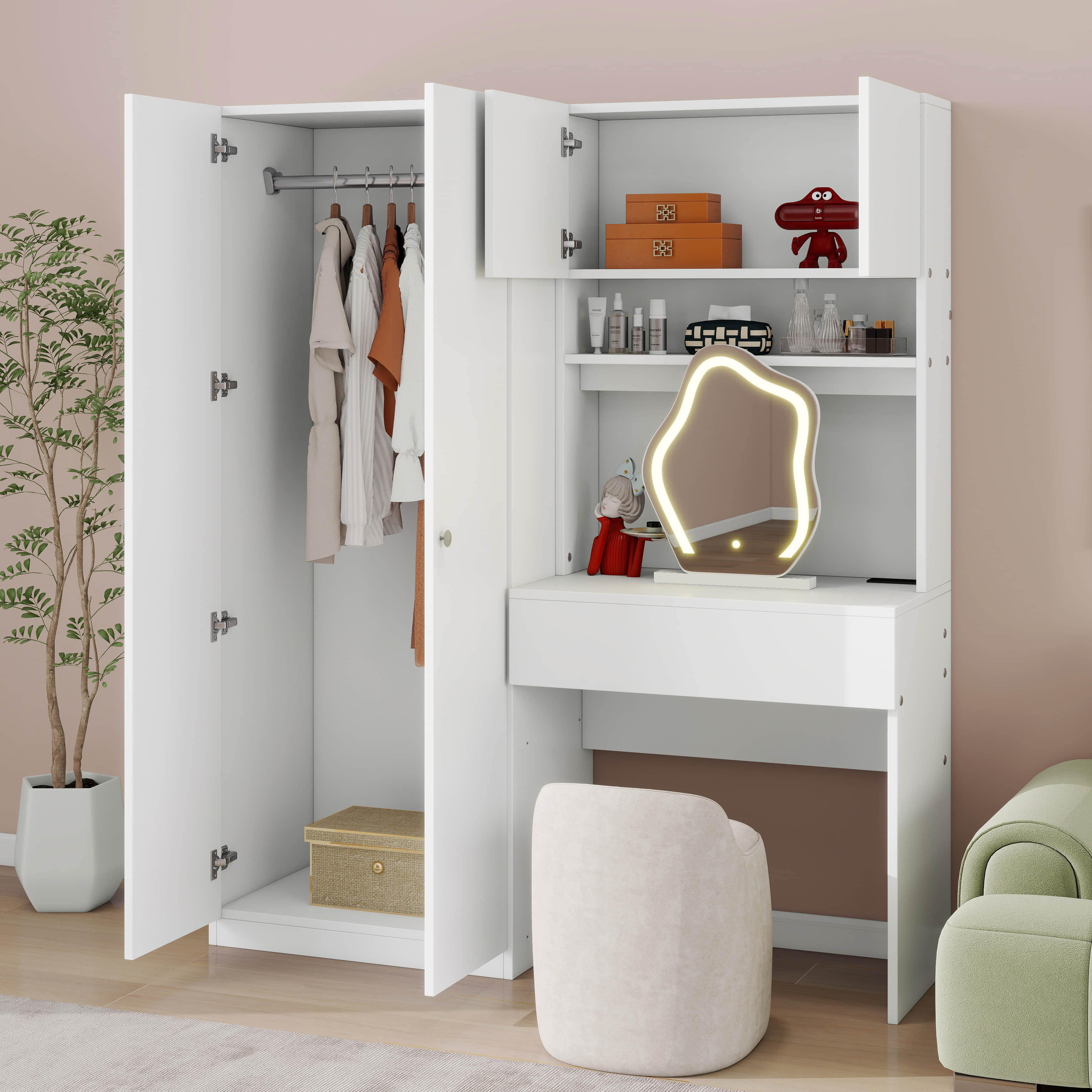 Wrought Studio™ 2-Door Wooden Storage Vanity Wardrobe For Bedroom With ...