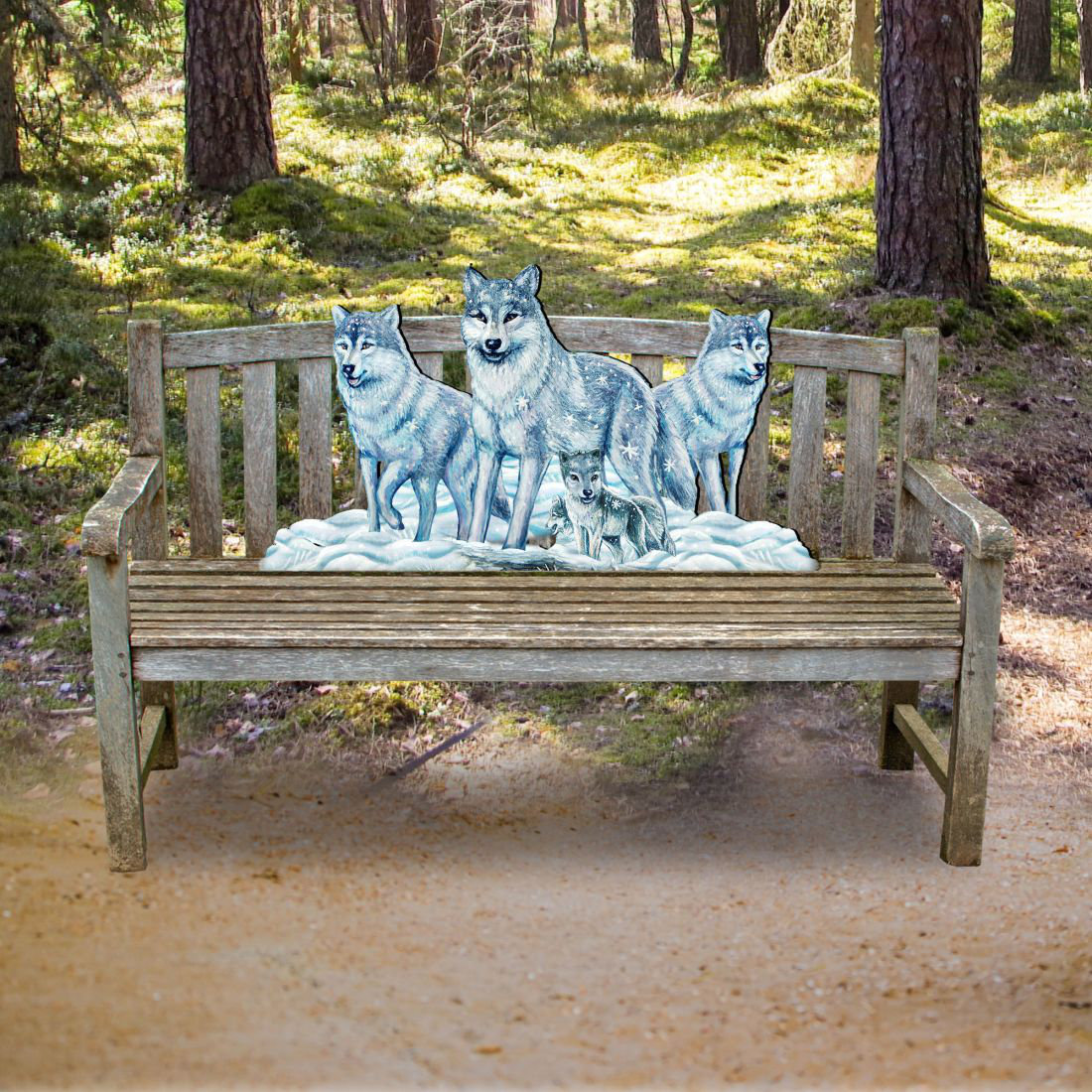 Millwood Pines Block Wolves Family Loveseat Rustic Bench - Wayfair Canada