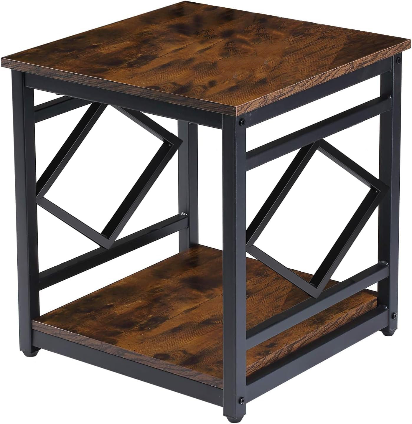 17 Stories Rustic Square End Table With Large Storage Cabinet, Metal ...