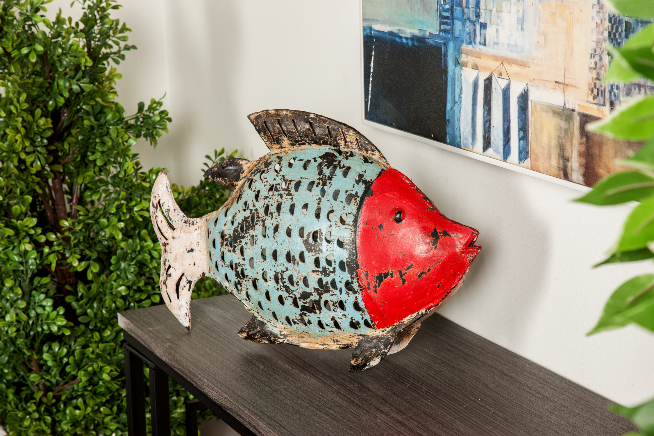 Cole & Grey Eclectic 12 X 29 Inch Distressed Iron Fish Sculpture | Wayfair