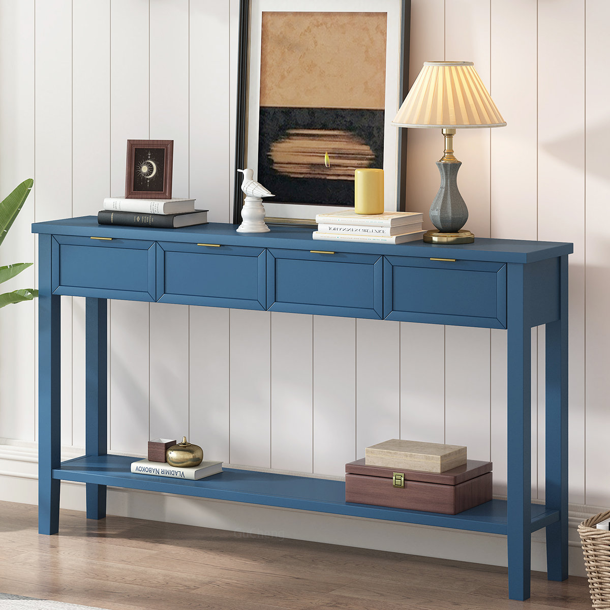 GUCHENG Contemporary Console Table with Multiple Storage Options and ...