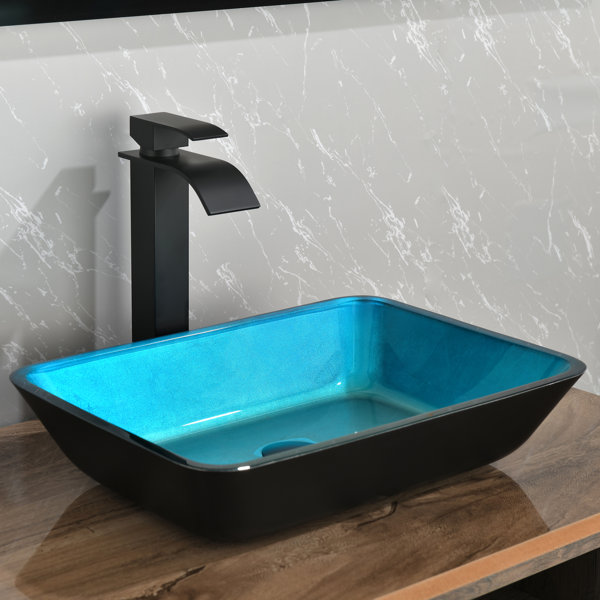 Lordear 18 in. Rectangular Glass Vessel Sink with Faucet | Wayfair