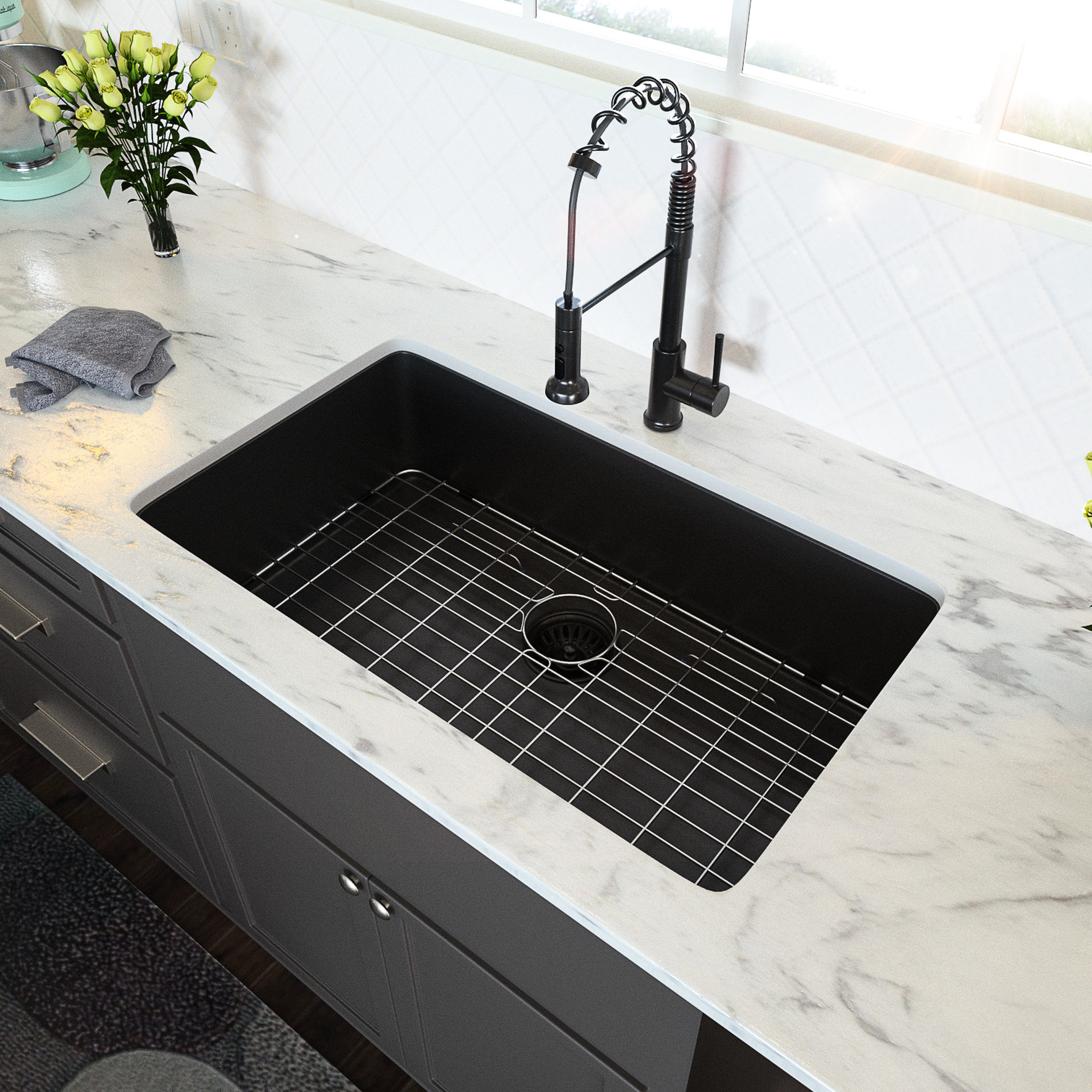 EchoElegance 16 Gauge Stainless Steel Kitchen Basin, 33" Gunmetal Black ...