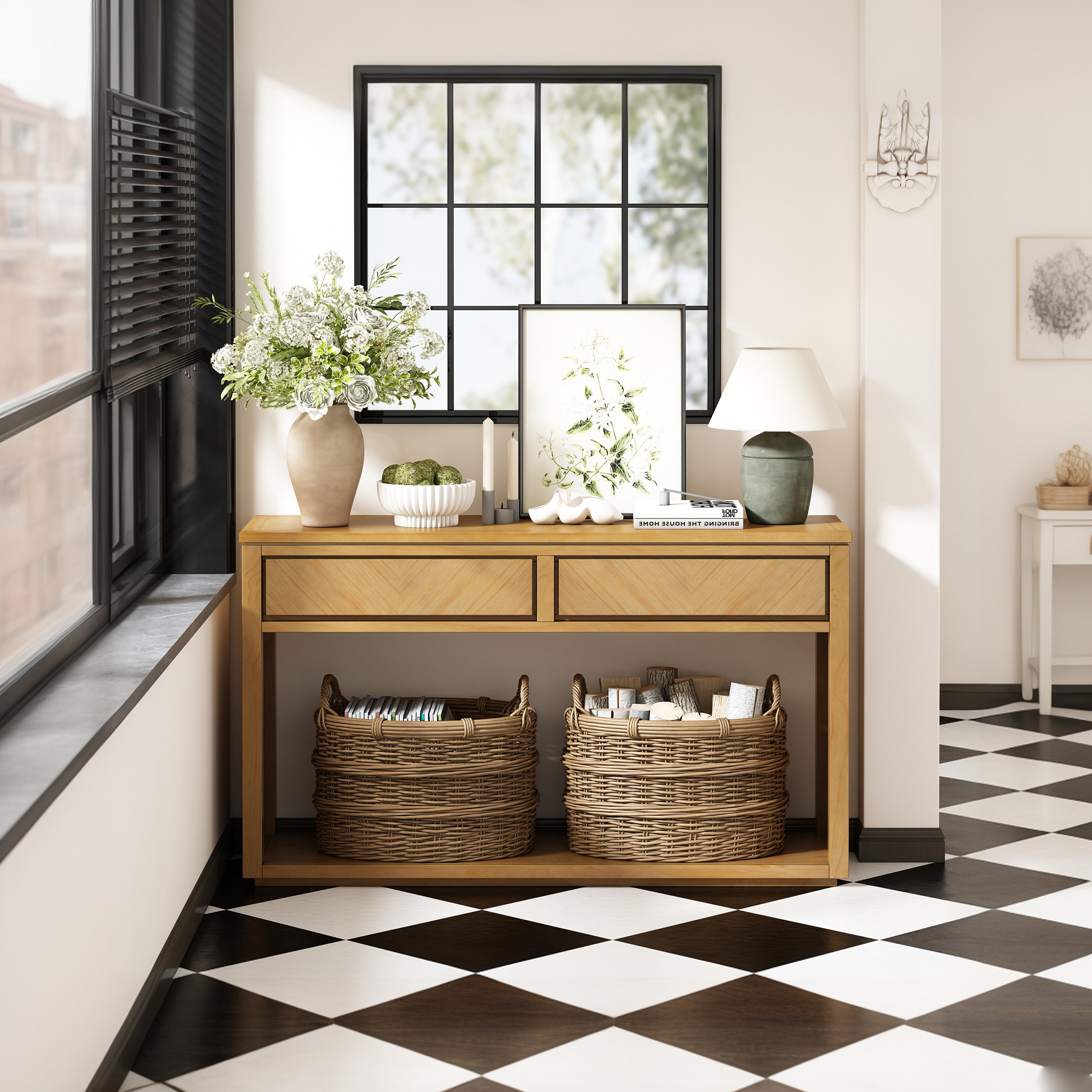 Millwood Pines Rustic Wooden Console Table With Storage Drawers And ...