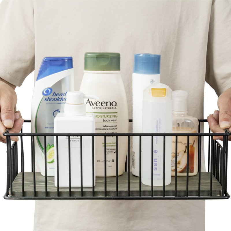 17 Stories Decorative Rectangular Storage Basket Bin With Gray Wood ...