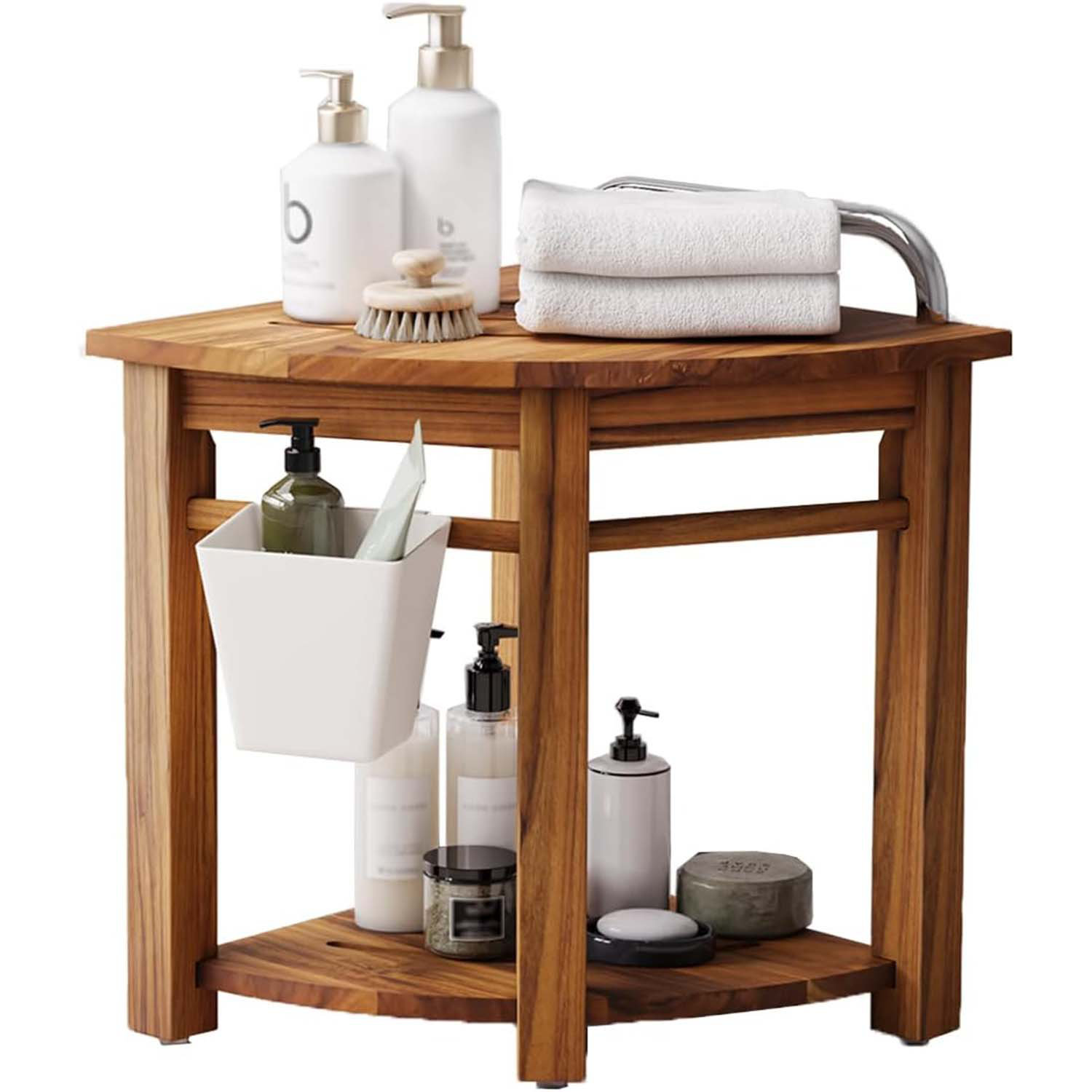 George Oliver Teak Corner Shower Bench, Waterproof Bathroom Teak Shower ...