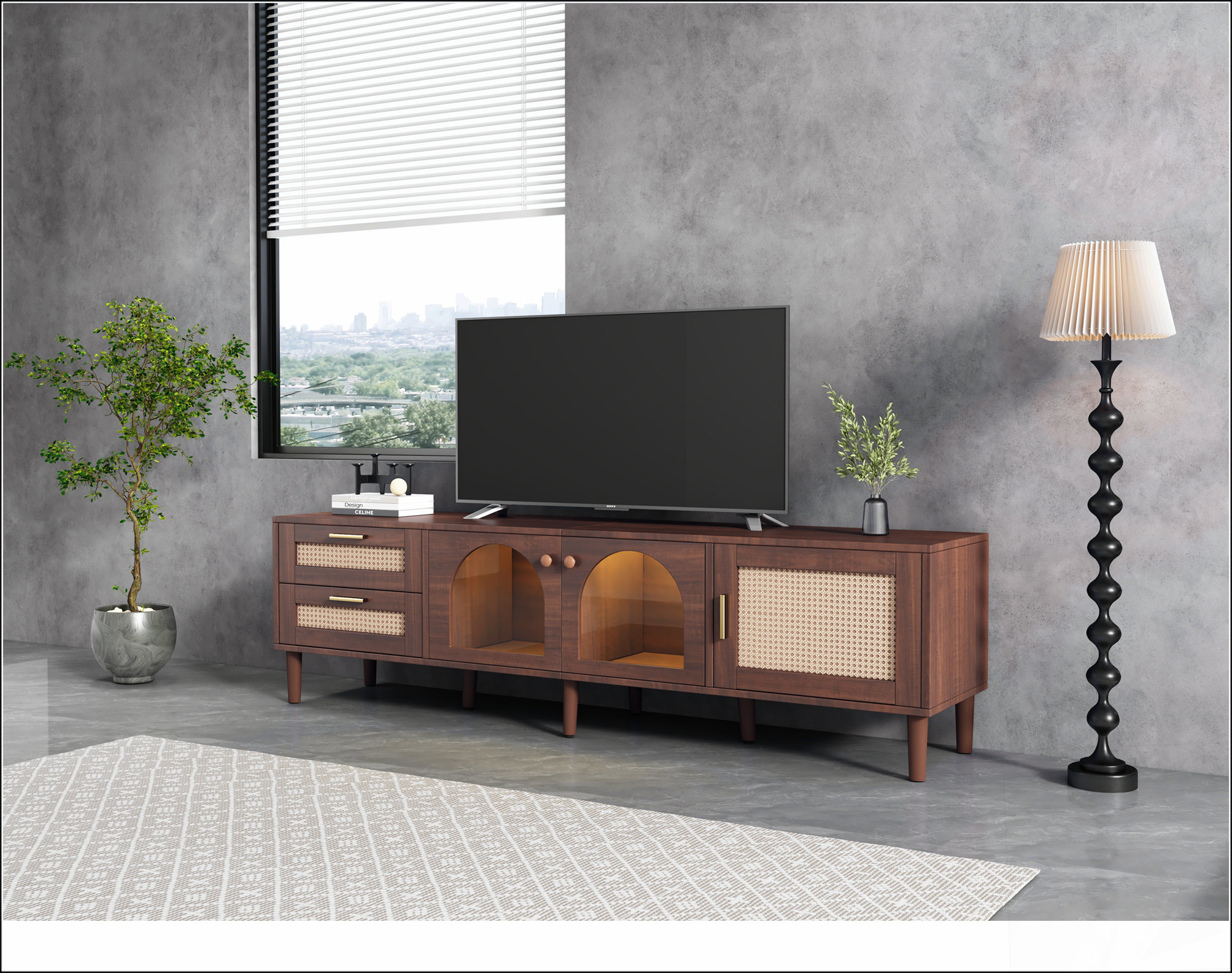 Bay Isle Home™ TV Stand with Solid Wood Legs, 80" TVs Stable support ...