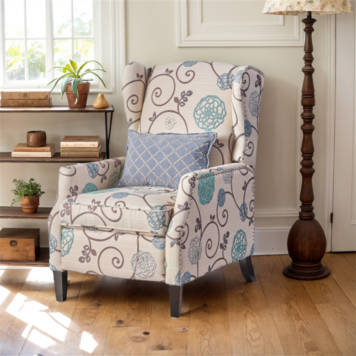 Red Barrel Studio Roseville Blue Floral Accent Lounge Chair, Decorative ...