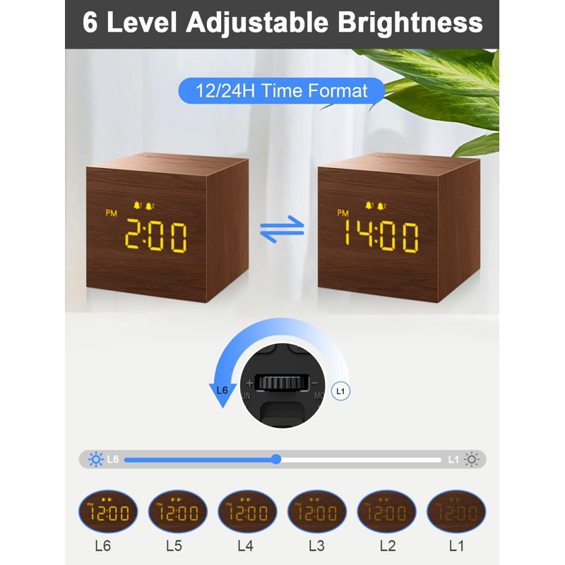 Latitude Run® Edds Digital Solid Wood Electric Tabletop Clock | Wayfair