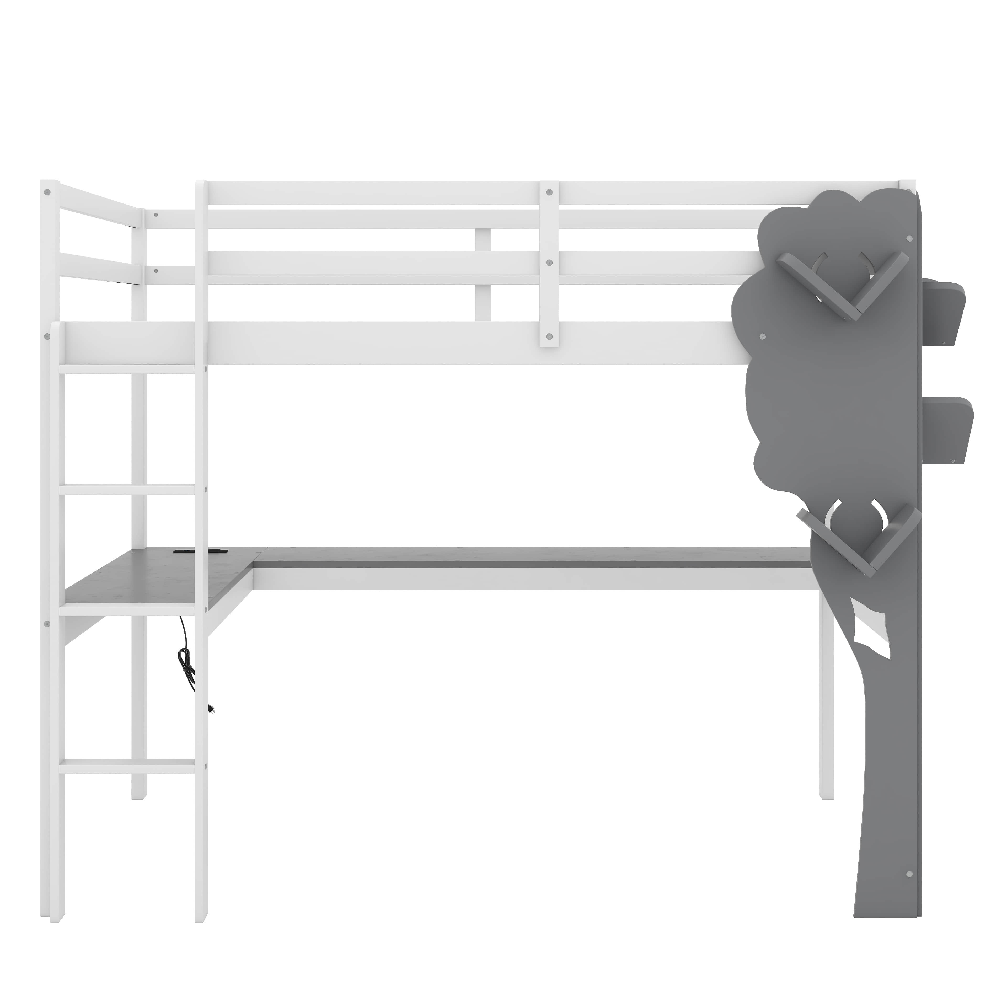 Harriet Bee Jennice Twin Size Loft Bed with L-shaped Desk,Tree Shape ...