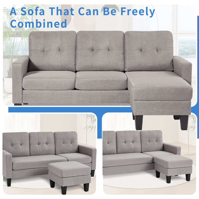 Ebern Designs Sectional Sofa Couch, 3 seat L-Shaped Small Sofa with ...