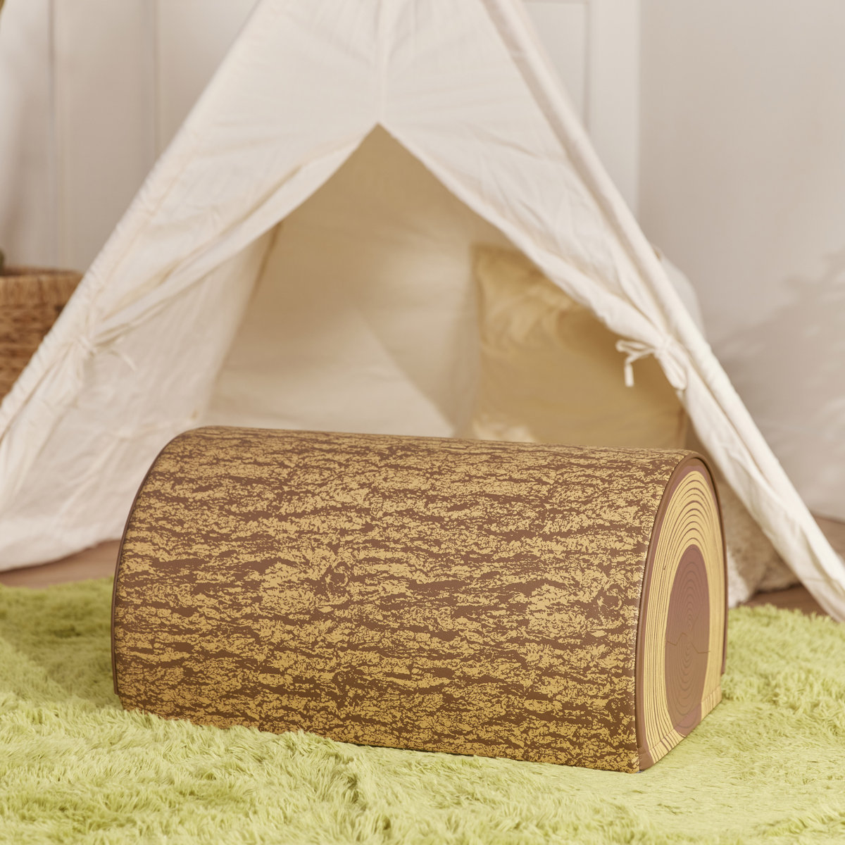 ECR4Kids SoftZone Tree Log Half Seat, 12in, Kids Bench, Chocolate | Wayfair