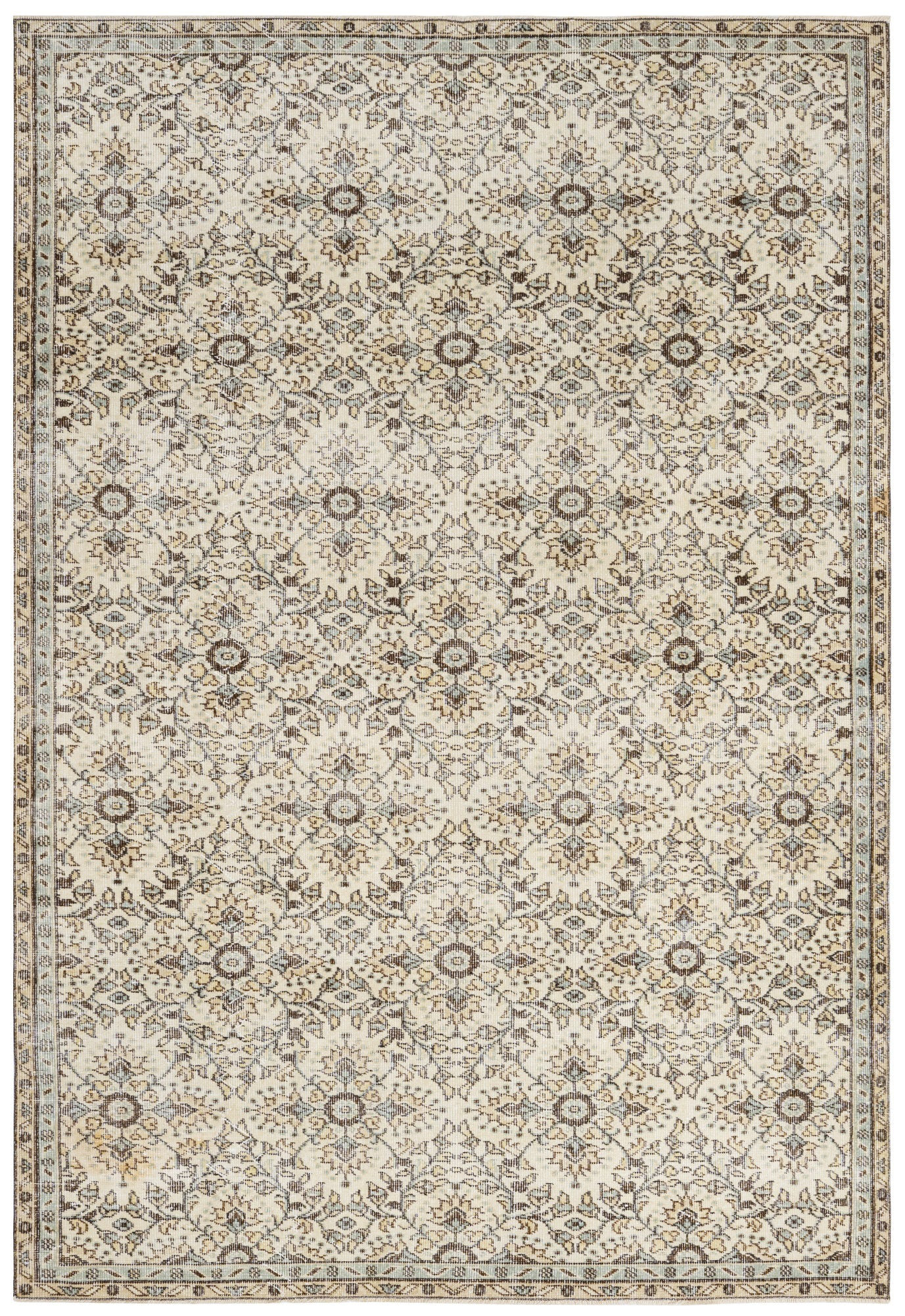 August Grove® Waltia Vintage Cream Damask Wool And Cotton Handmade Area ...