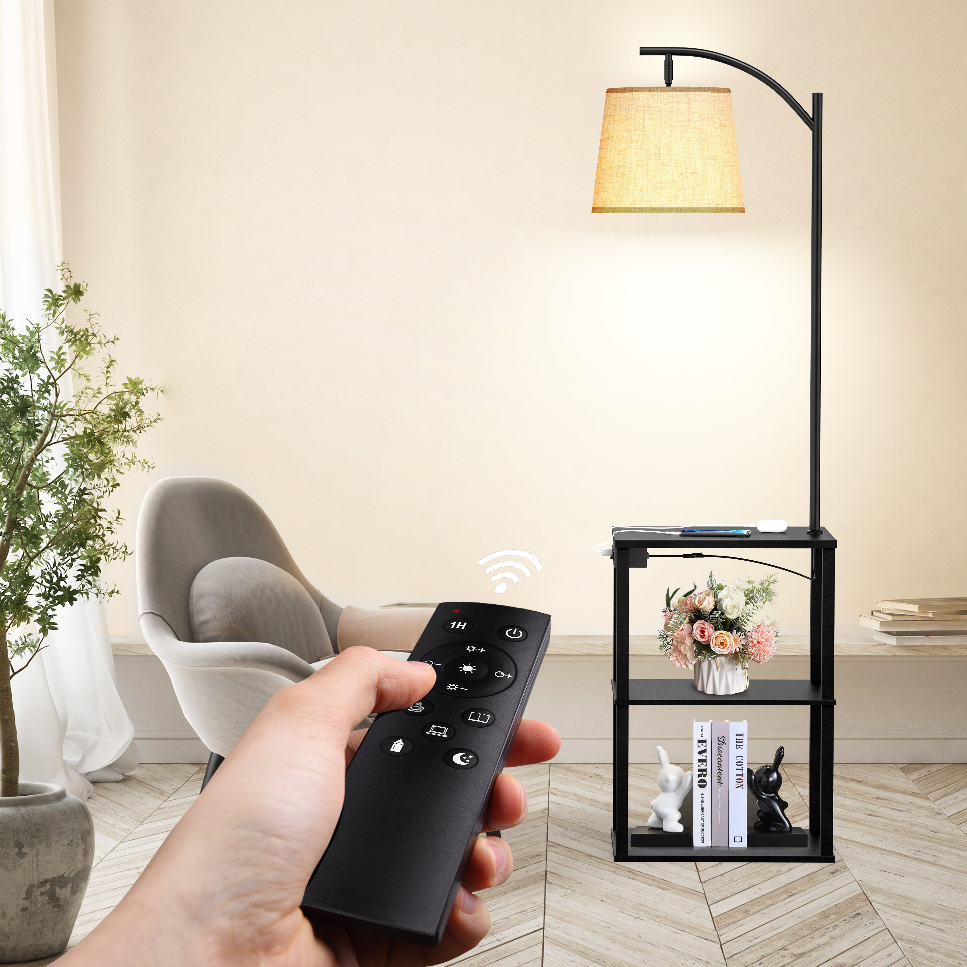 Ebern Designs Knowell 59'' Floor Lamp with Table, End Table with Charging Station(USB & Type-C ...