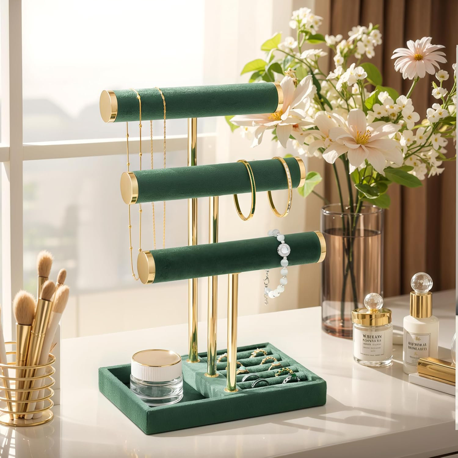 Mercer41 3 Tier Bracelet Holder Display, Detachable T Bar Dark Green ...