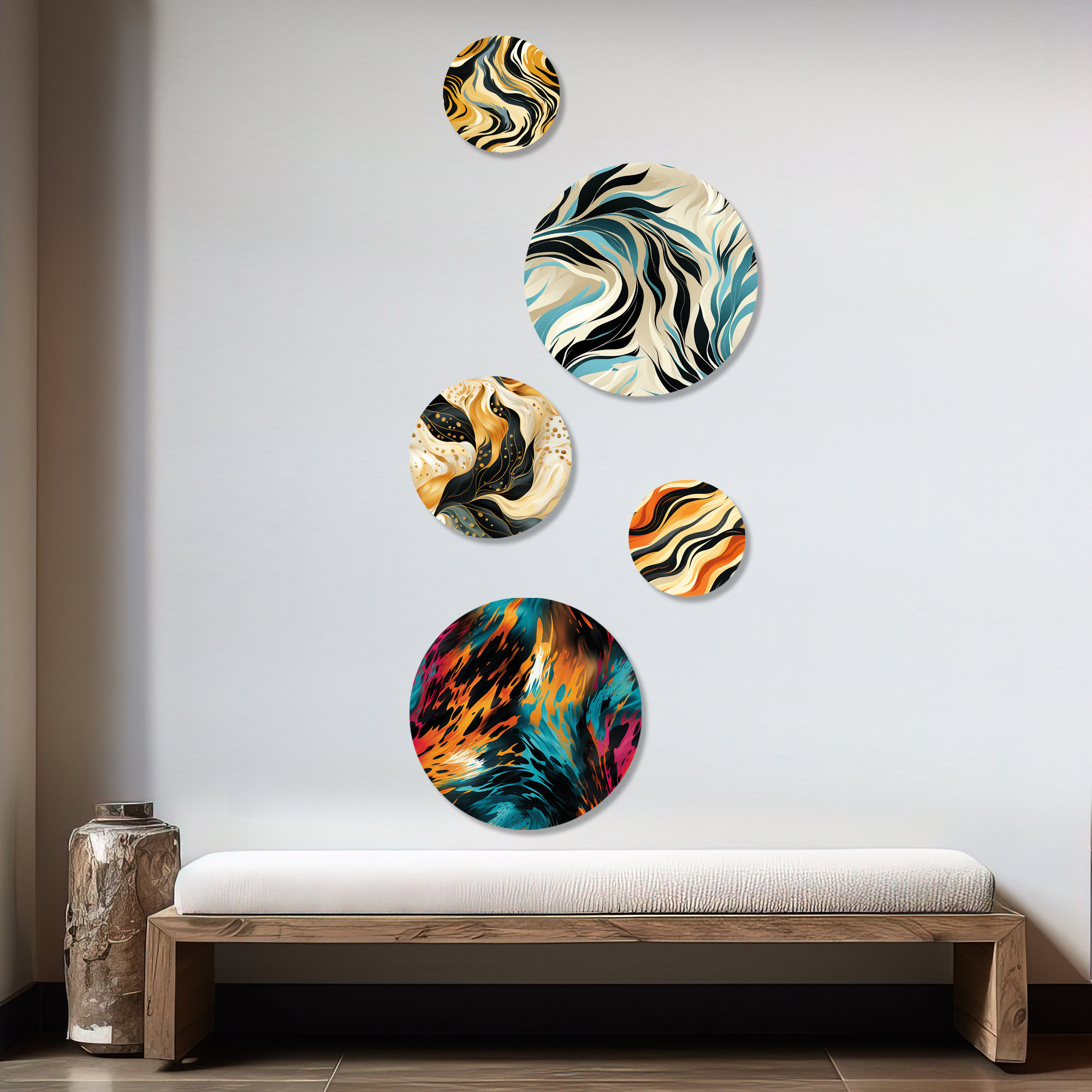 Design Art Mystic Aura Mirage - Abstract Abstract Round Wall Art Set Of ...