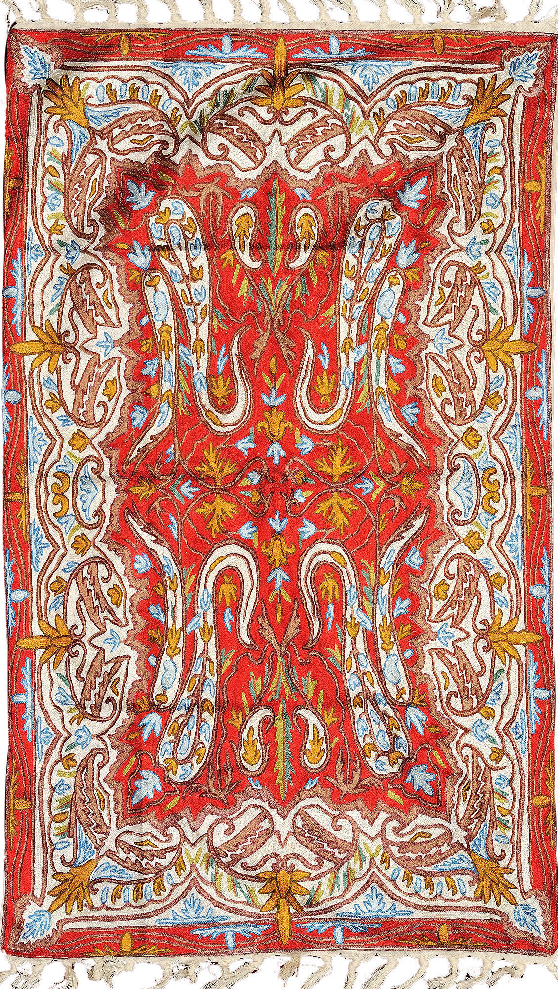 Exotic India Chinese-Red Asana Mat From Kashmir With Embroidered ...