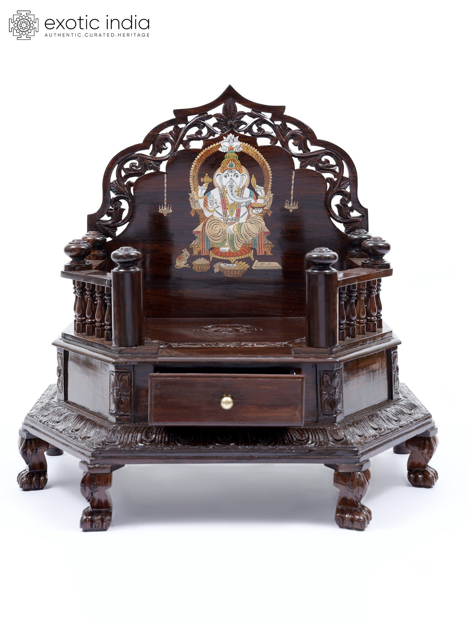 Exotic India 28" Designer Mandasana/Temple with Lord Ganesha Inlay ...