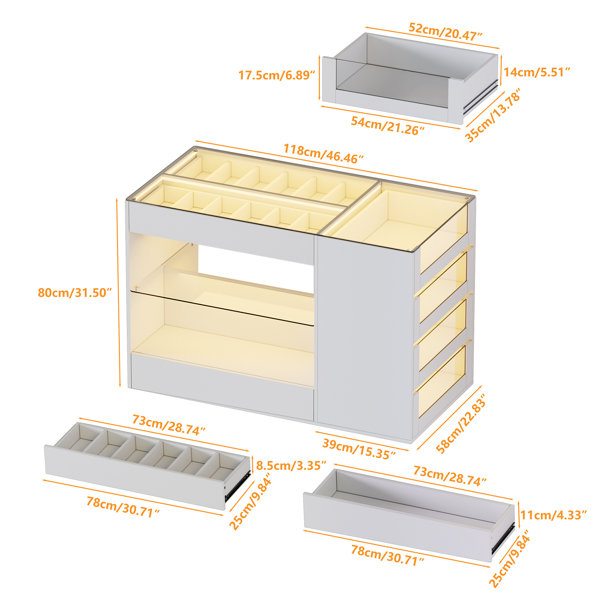 Wrought Studio™ 8-drawer 2-shelf Chest With Light And Tempered Glass ...