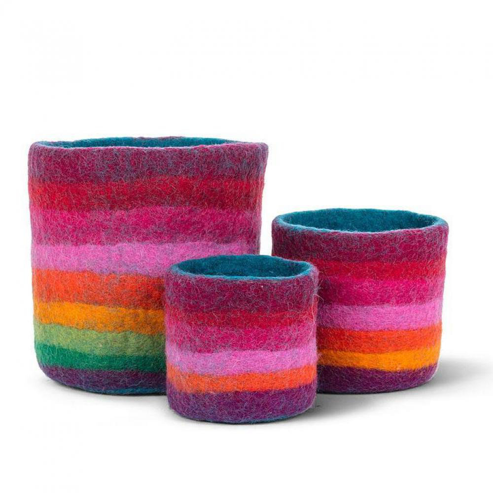 Wrought Studio Set Of 3 Rainbow Stripe Wool Felt Insert Planter ...