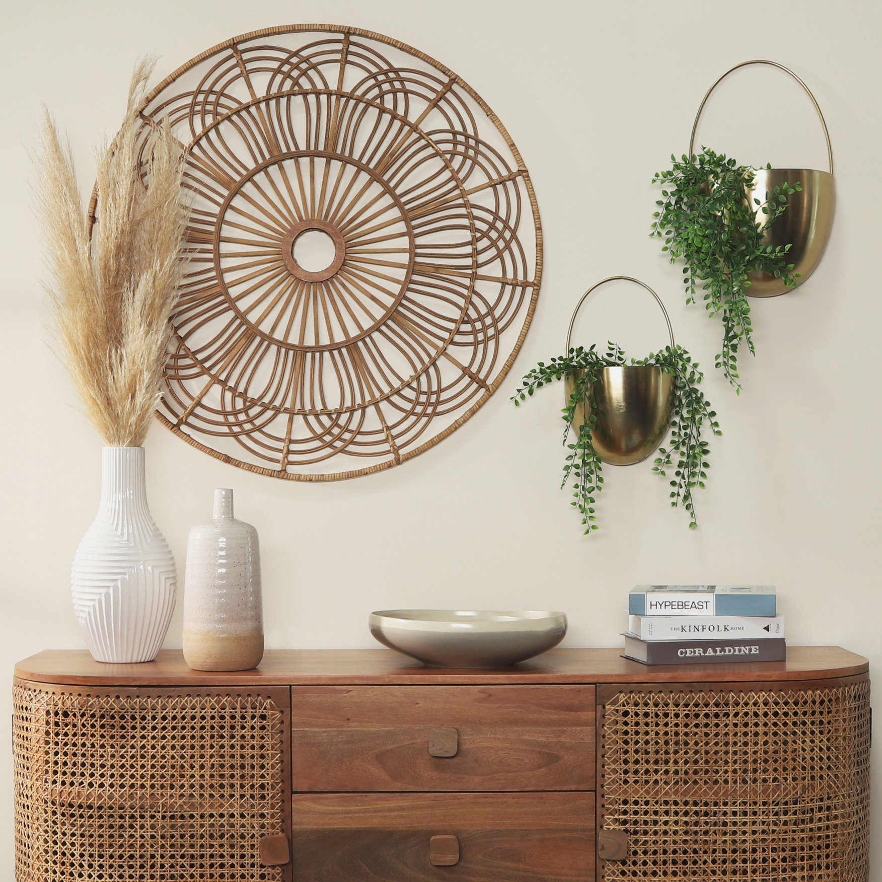 Mistana™ 36-inch Round Wicker Brown Hanging Wall Decor - A Contemporary ...