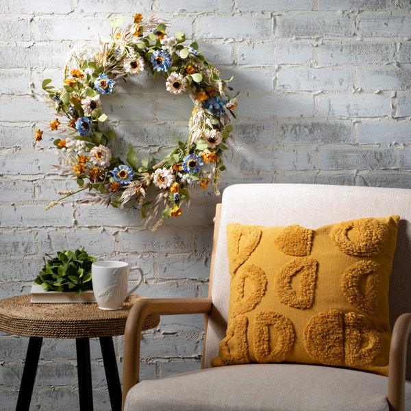 Primrue Artificial Summer Wildflower Lighted Plastic Wreath | Wayfair