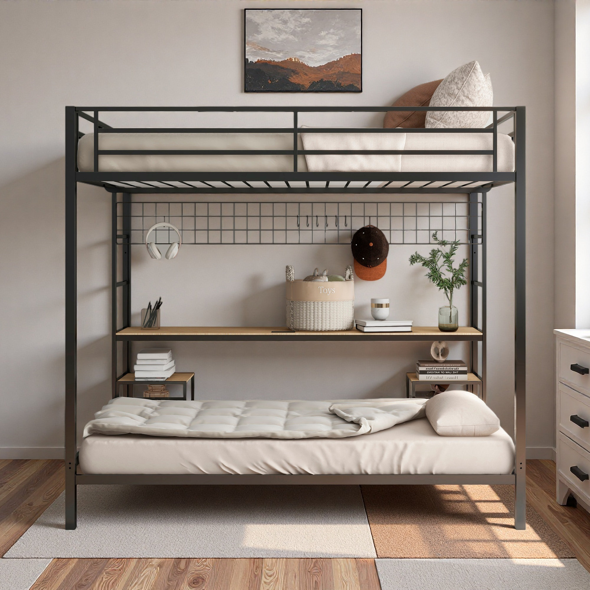 Mason & Marbles Full Over Twin Bunk Bed With Desk And Charging Station ...