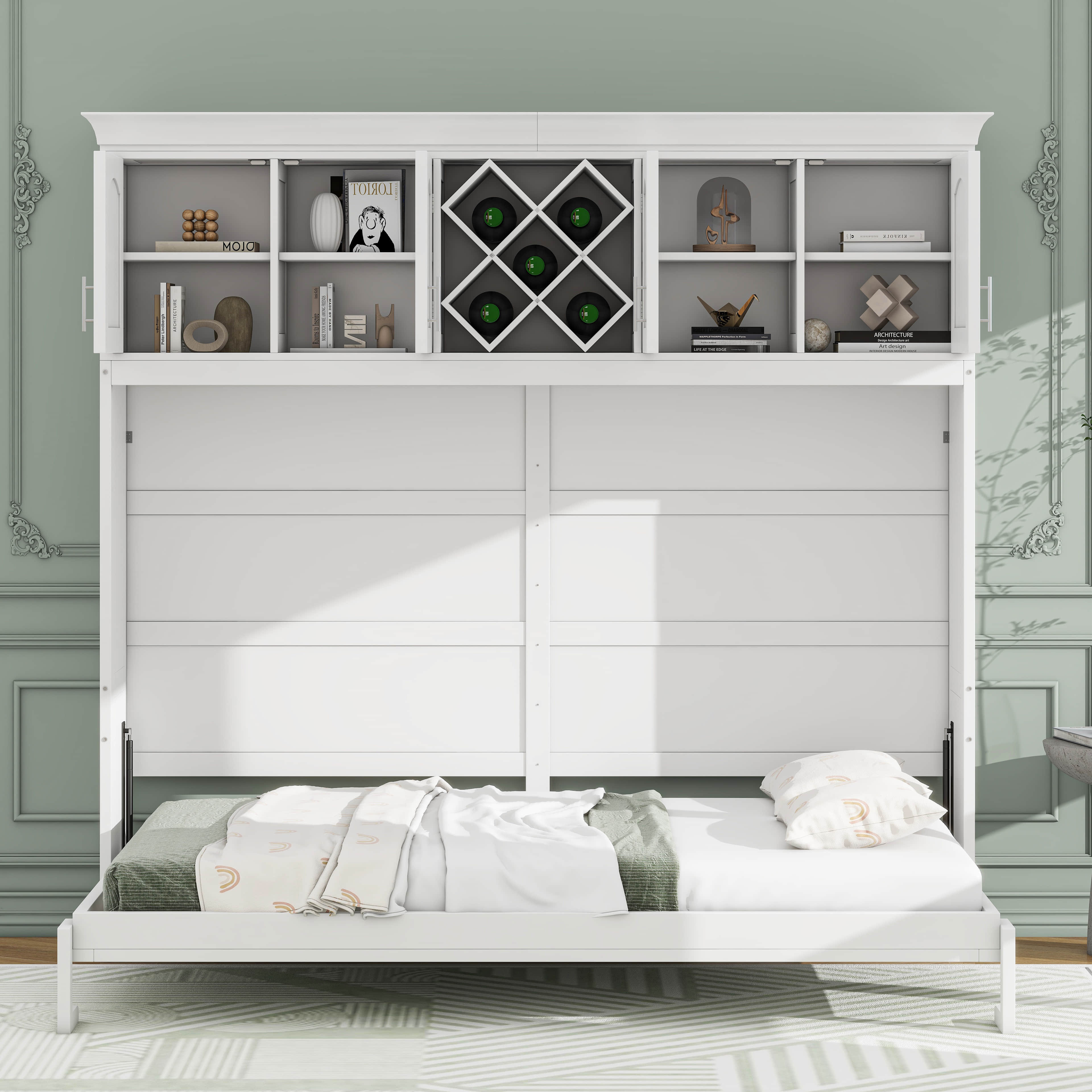 Cosmic Queen Size Murphy Bed Wall Bed With Top Cabinets & Wine Rack ...