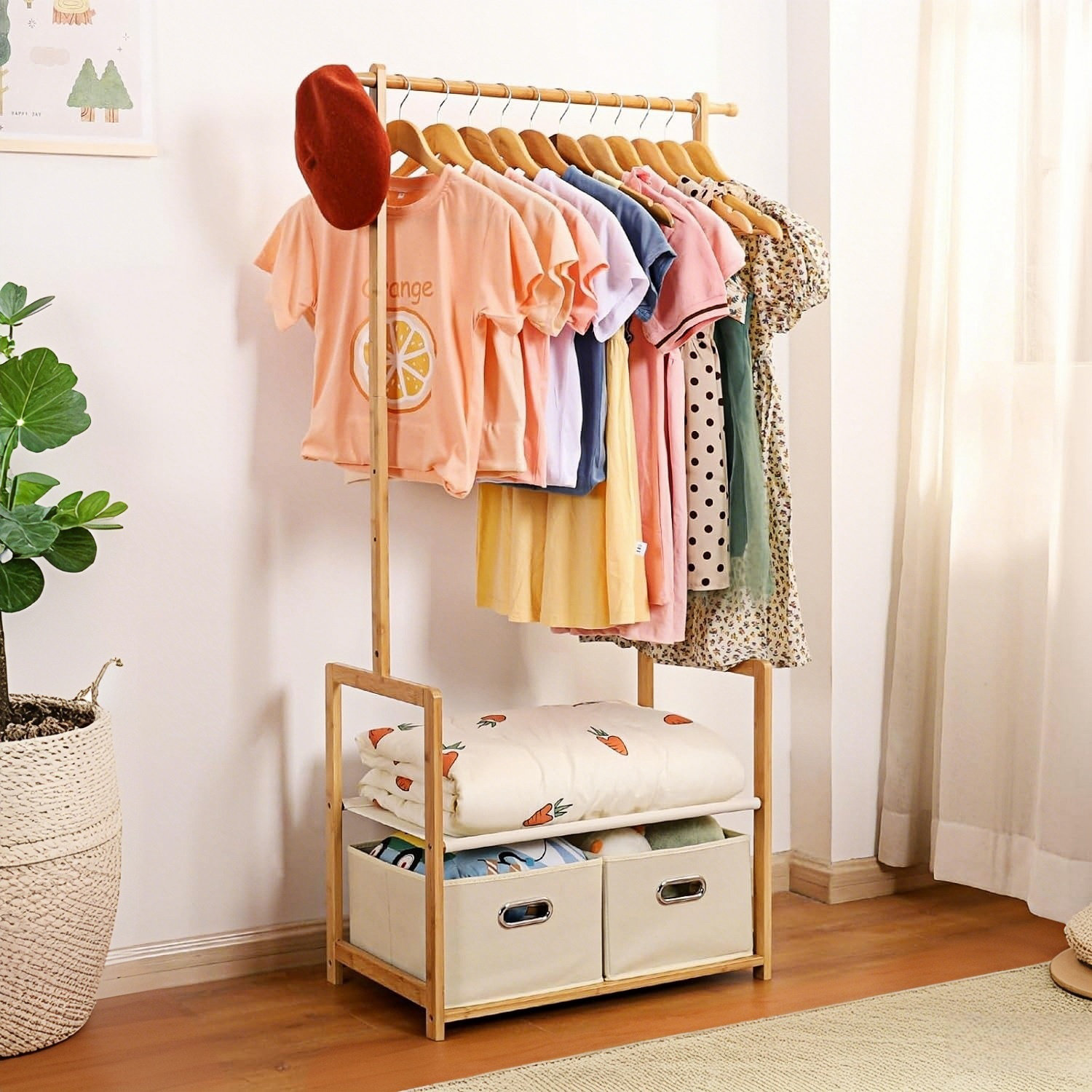 Latitude Run® Natural Bamboo Children's Clothing Rack - Furnished With ...