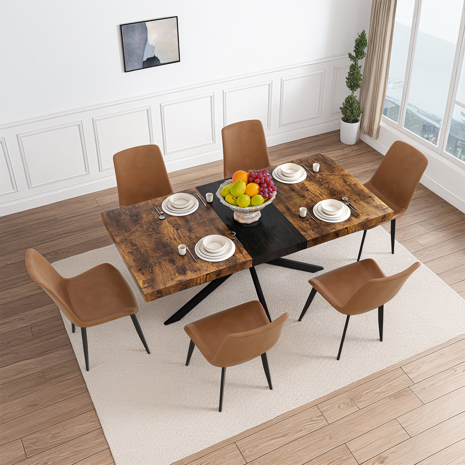 17 Stories 70.86" Retro Rectangular Stretch Dining Table With Storage ...