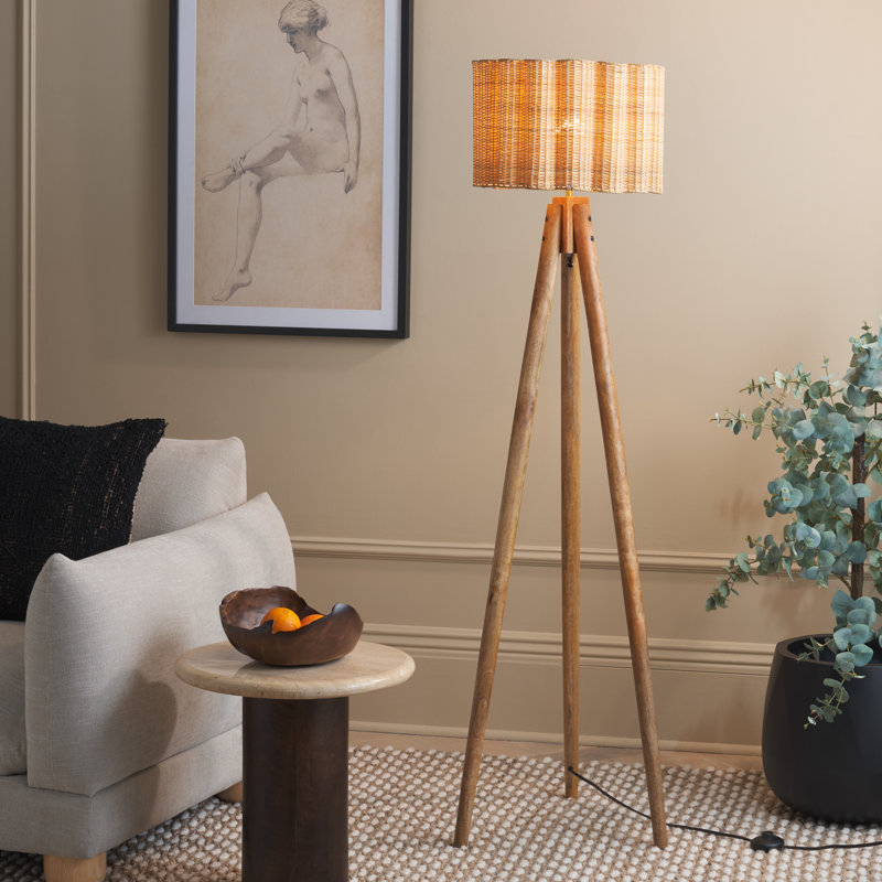 Corrigan Studio® Masazumi 62 Inch Mango Wood and Cane Floor Lamp | Wayfair