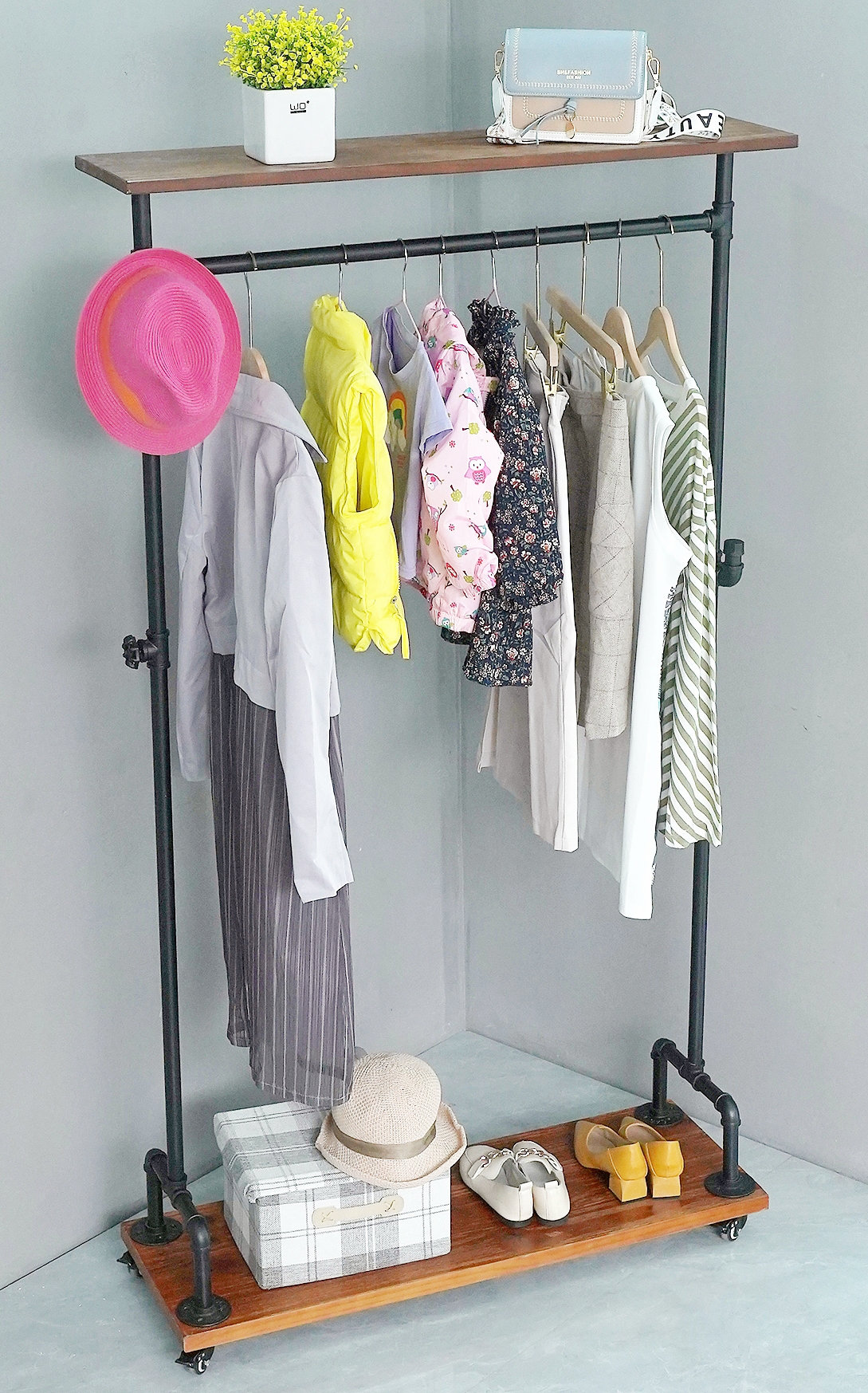 Williston Forge Clothes Racks With Two Shelves, Industrial Pipe Style ...