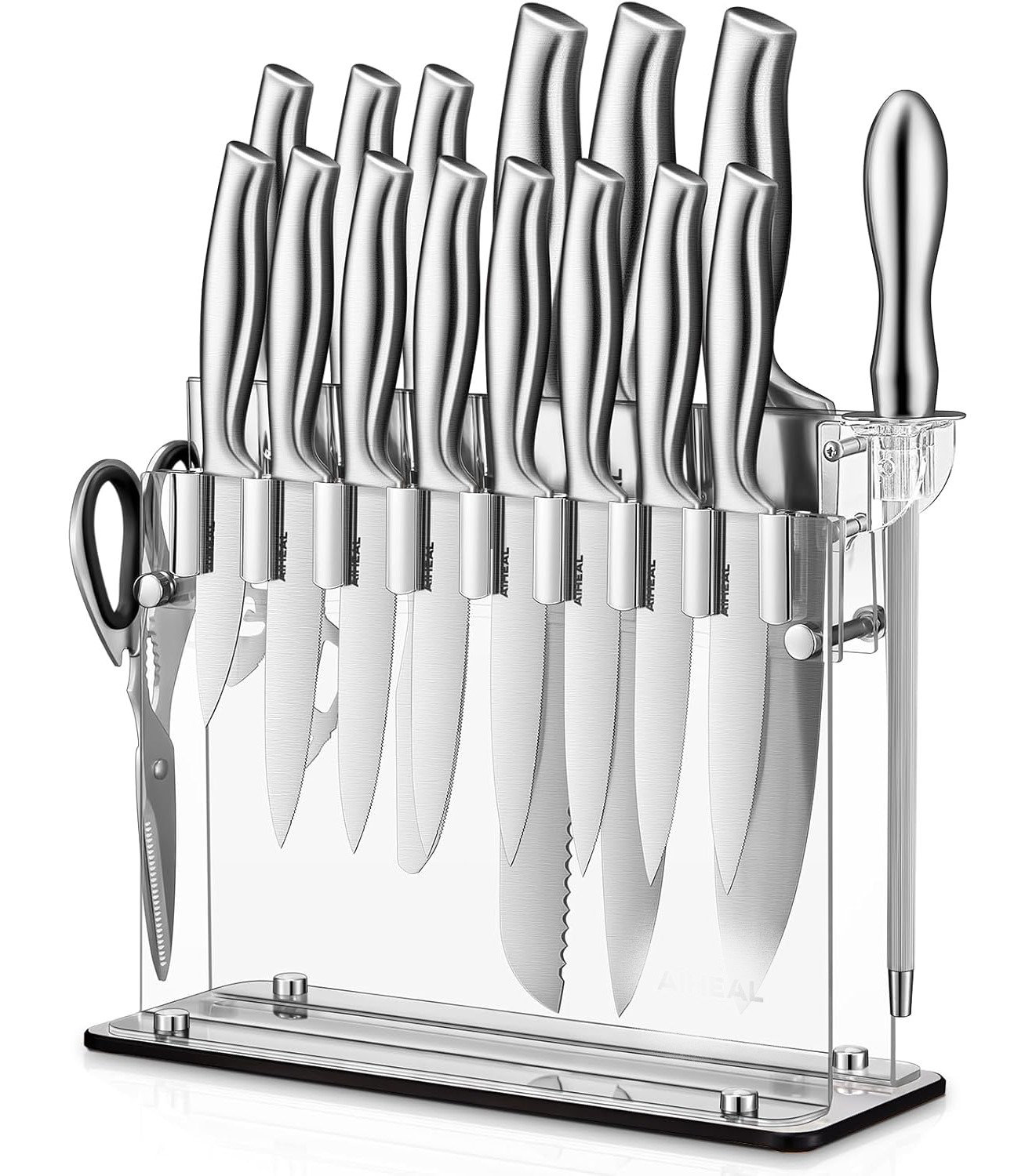 POGASY 17PCS Kitchen Knife Set With Acrylic Knife Stand No Rust And ...