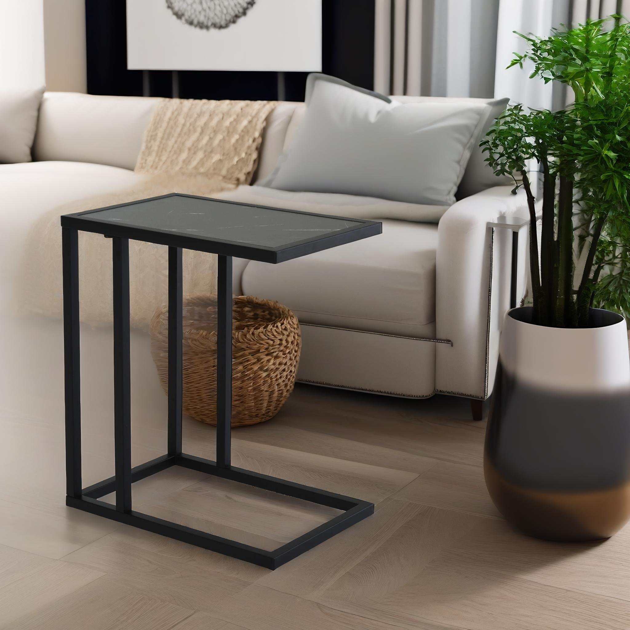 Borough Wharf Stanelli C Shaped Side Table Marble Effect Living Room ...