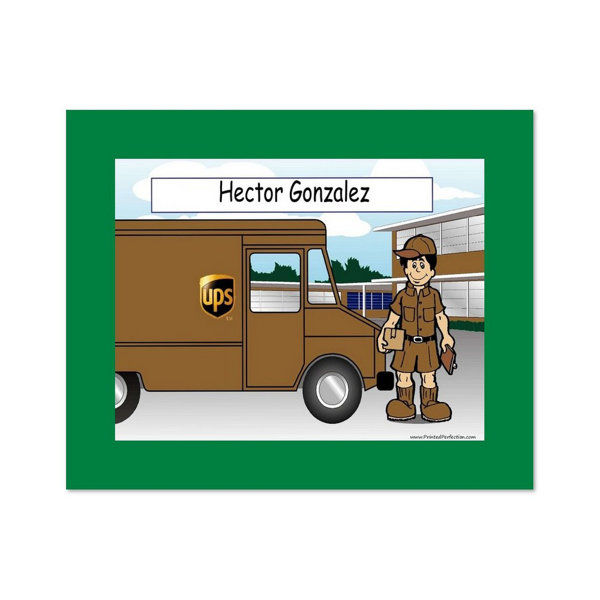 Printed Perfection Personalized UPS Driver Male Caricature with a Mat ...