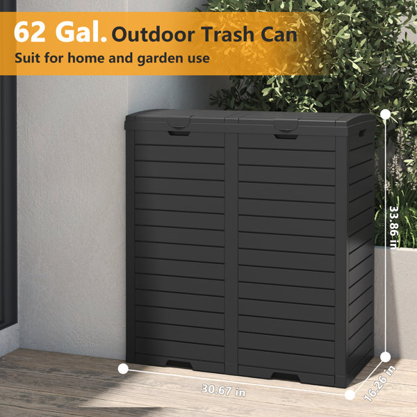 LHBcraft Resin Manual Lift Trash Can, Plastic Outdoor Trash Bin, Open ...